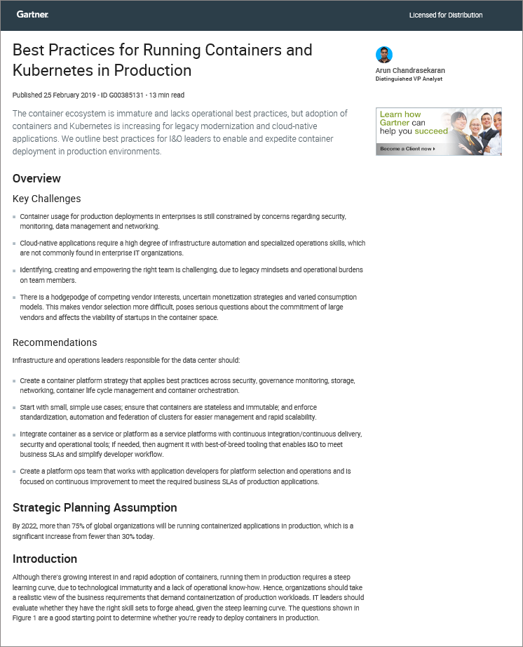 Gartner report: Best Practices for Running Containers and Kubernetes in ...